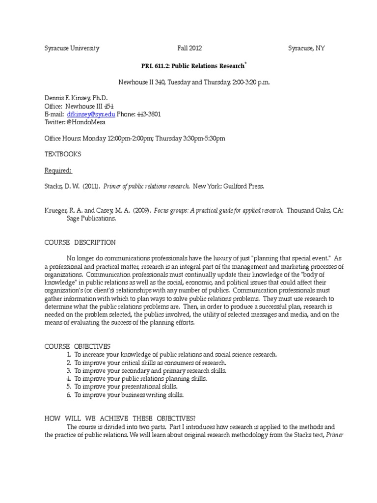 PRL 611 - Public Relations Research Fall 2012 | PDF | Public Relations ...