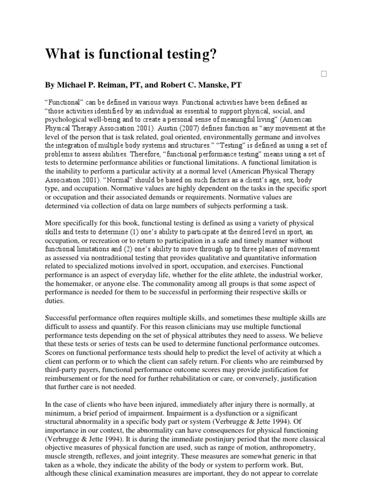 What Is Functional Testing | PDF | Physical Therapy | Test (Assessment)
