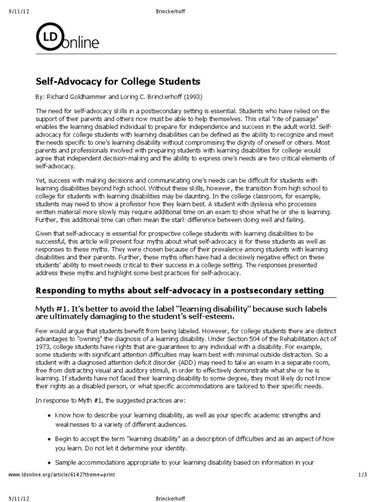 Self Advocacy For College Students | Download Free PDF | Learning ...