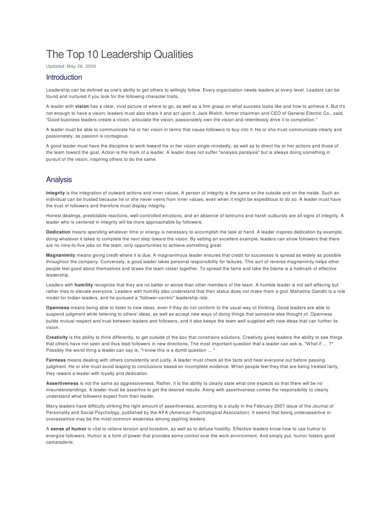 The Top 10 Leadership Qualities | PDF | Leadership | Psychology