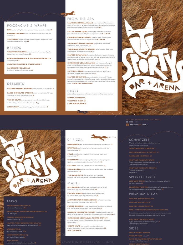 Sportys Bar + Arena Menu | PDF | Salad | French Fries