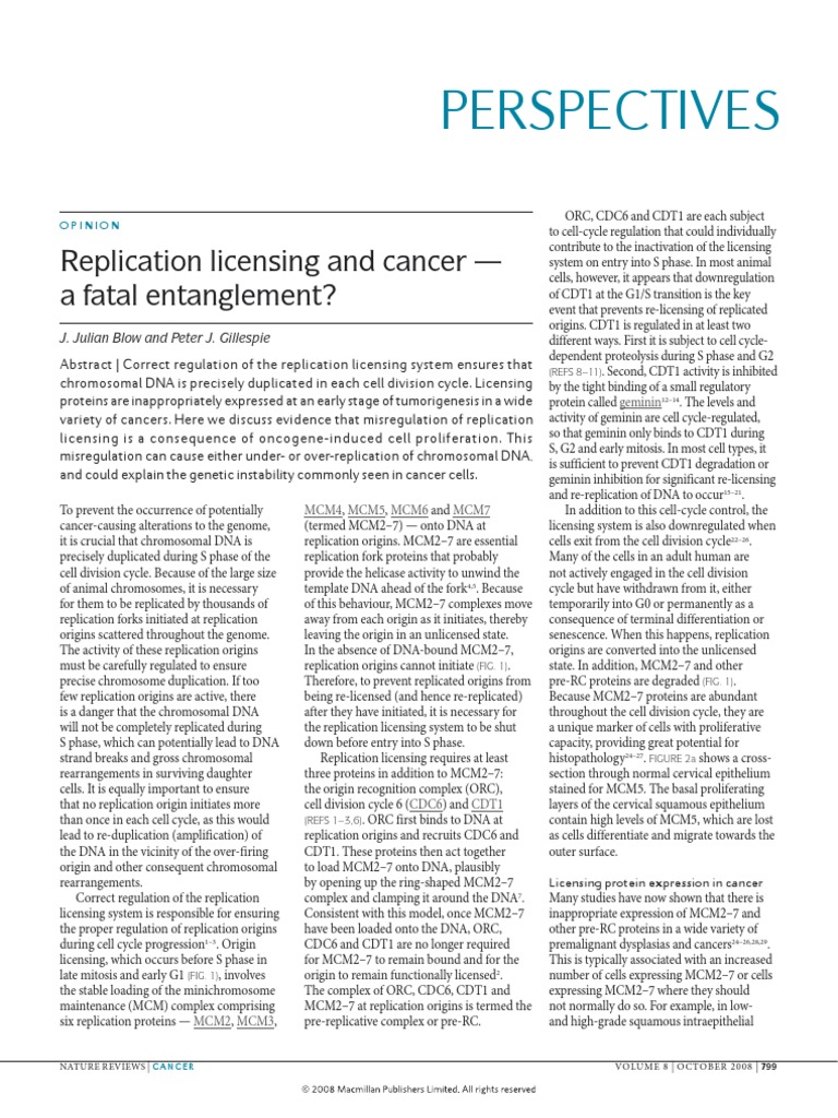Replication Licensing and Cancer | PDF | Cell Cycle | Dna Repair