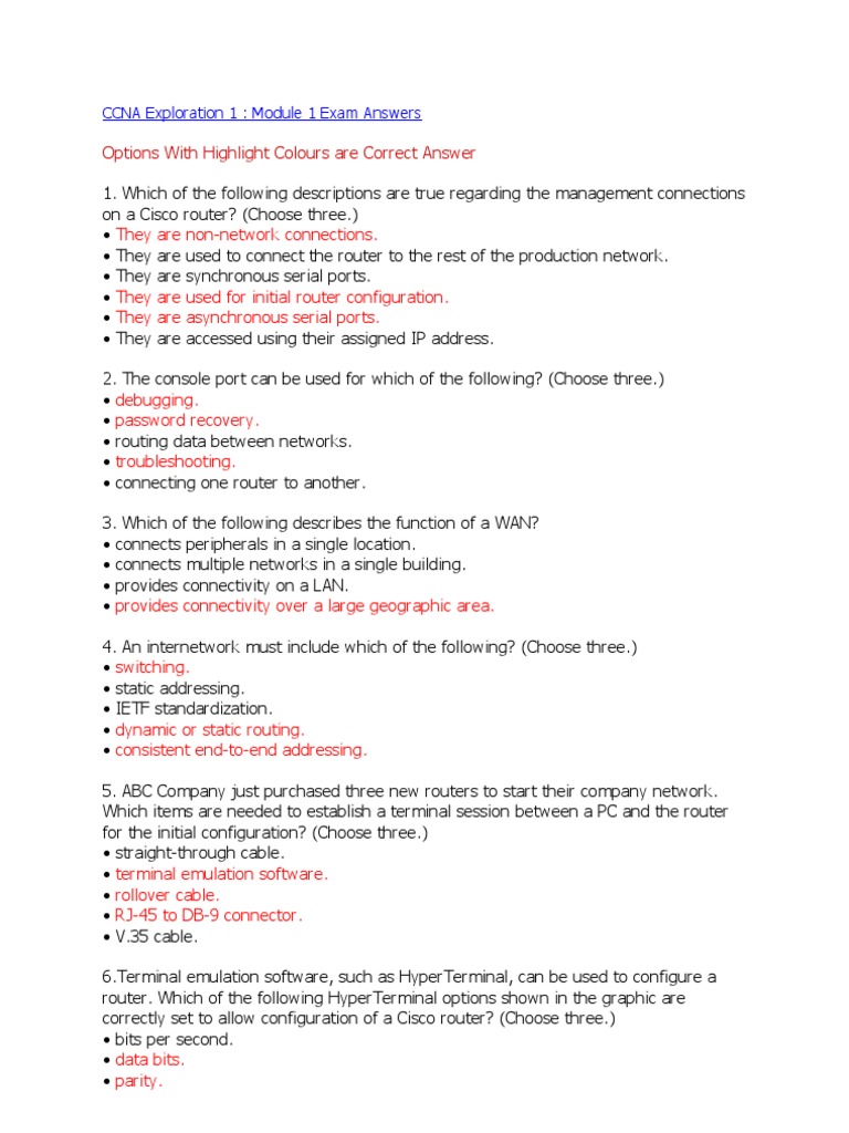 Options With Highlight Colours Are Correct Answer: CCNA Exploration 1: Module 1 Exam Answers ...