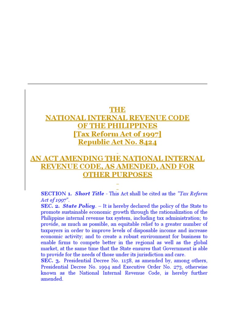 NIRC | PDF | Capital Gains Tax | Internal Revenue Service