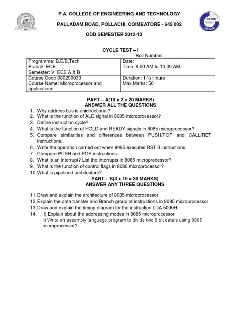 Microprocessor QP Paper | PDF | Assembly Language | Instruction Set