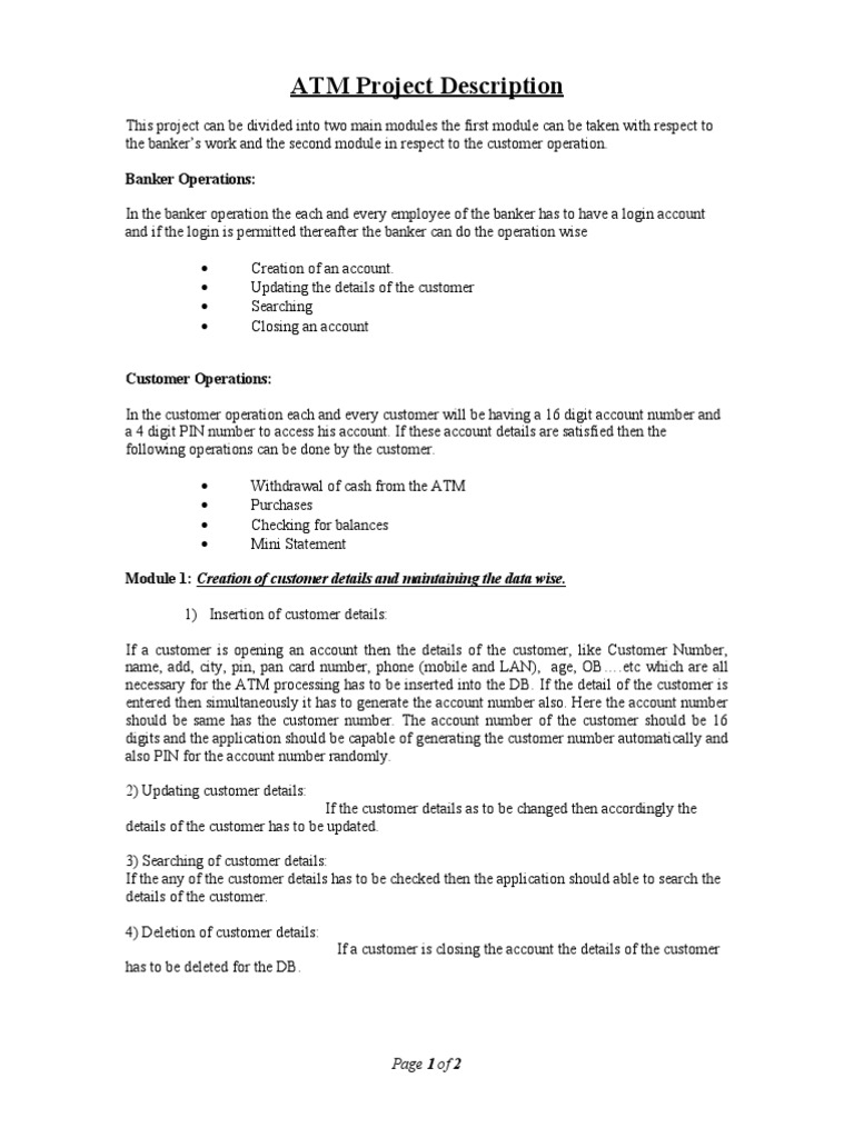 ATM Project Description | PDF | Systems Engineering | Computer Engineering