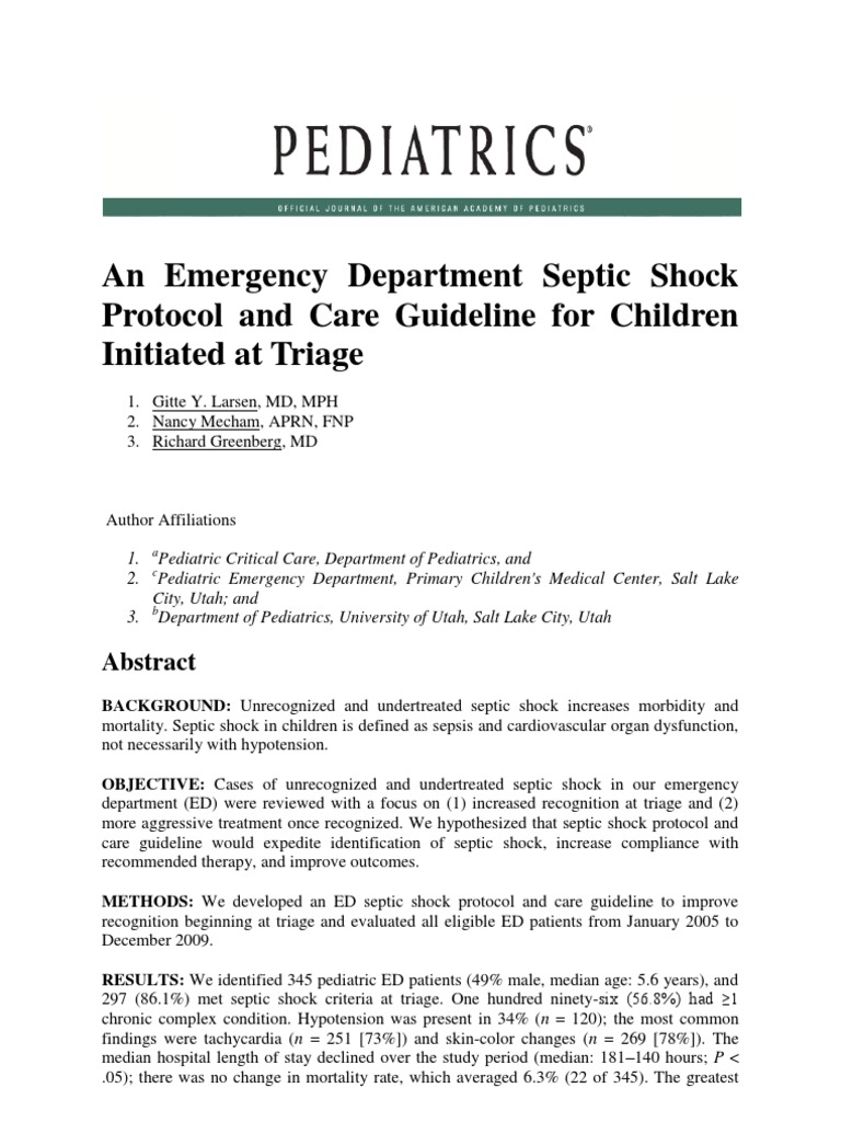 Pediatric Septic Shock Protocol | PDF | Sepsis | Shock (Circulatory)
