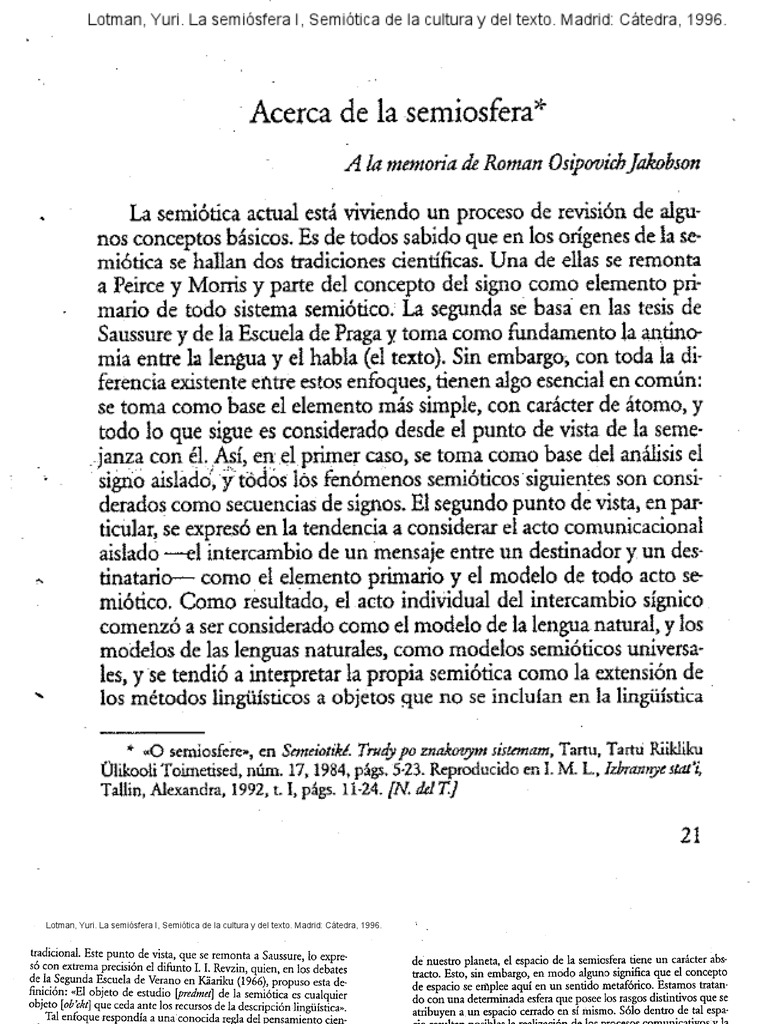 La Semiósfera (Yuri Lotman) | PDF | Cibernética | Semiótica