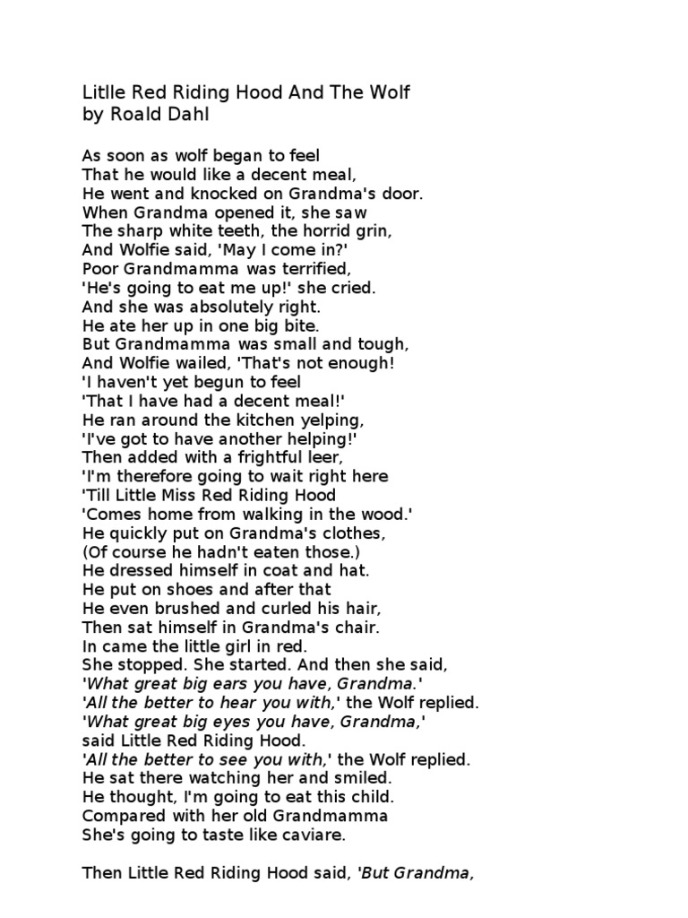 Little Red Riding Hood And The Wolf By Roald Dahl