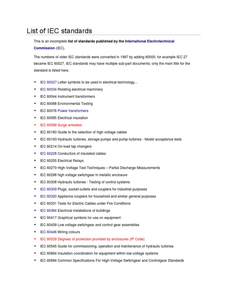 List of IEC Standards | PDF | Electrical Wiring | International ...