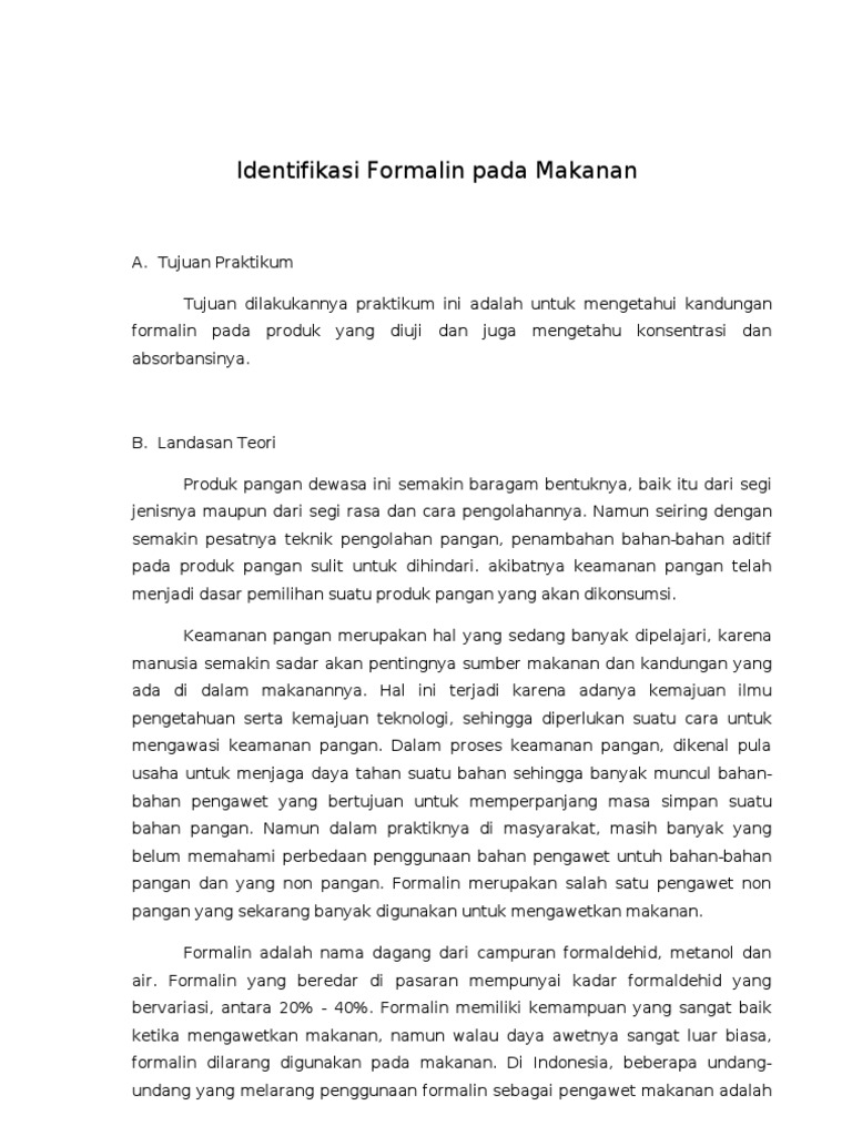 Identifikasi Formalin Pada Makanan | PDF