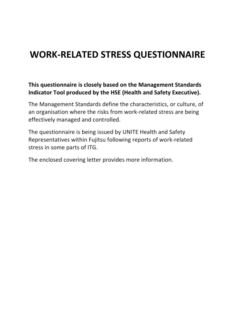 Stress Questionnaire | PDF | Occupational Stress | Occupational Safety ...