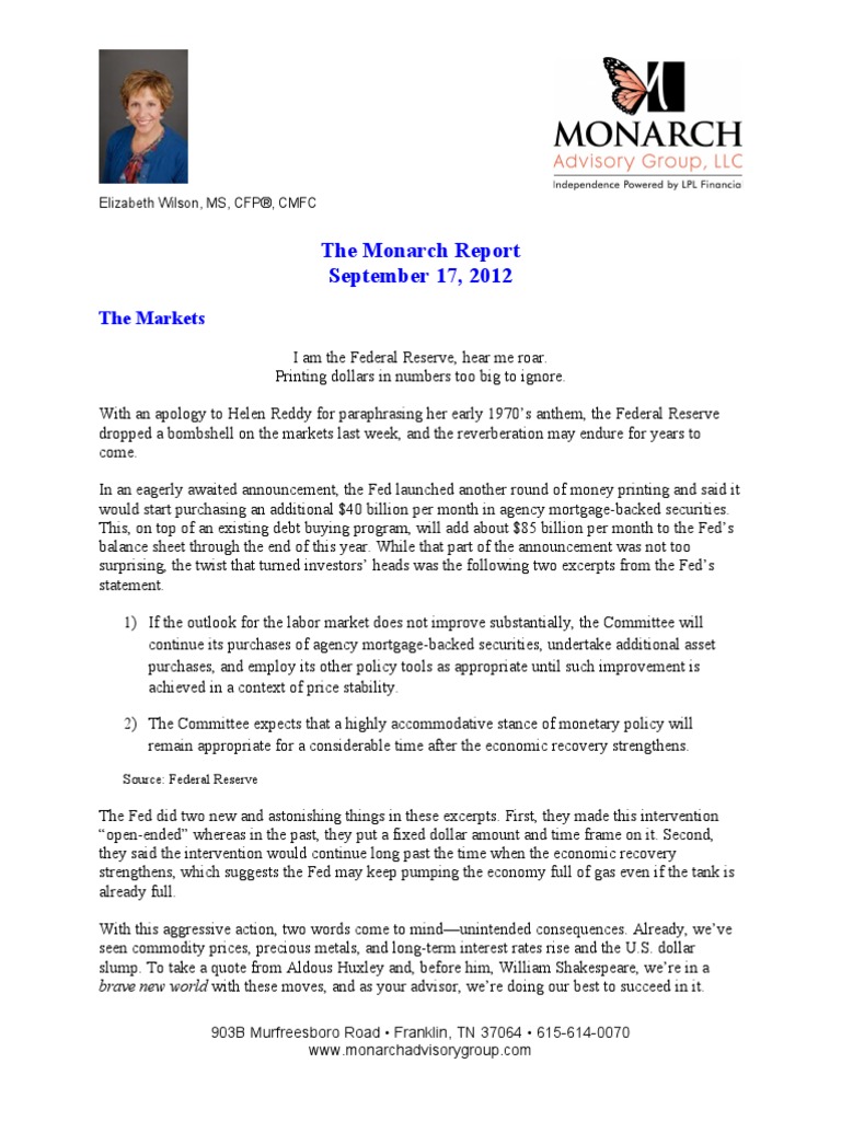 The Monarch Report | PDF | Federal Reserve System | S&P 500 Index