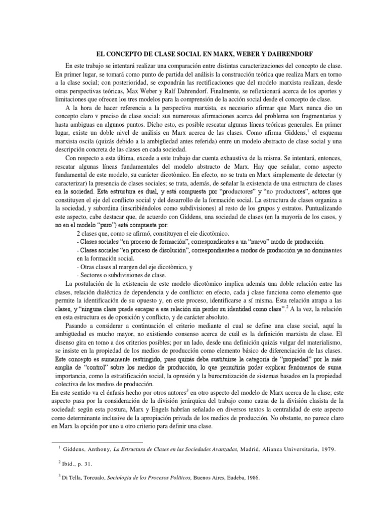Concepto de Clase Social en Marx, Weber y Dahrendorf | PDF | Conflicto ...