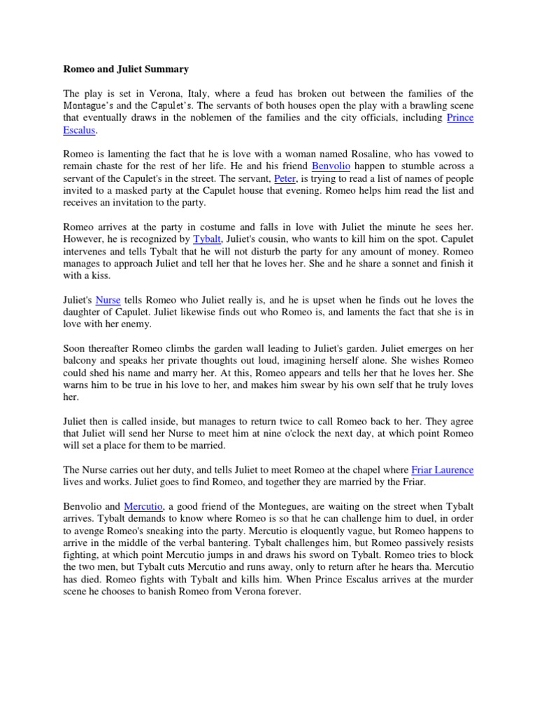 Romeo and Juliet Summary | PDF | Characters In Romeo And Juliet | Juliet