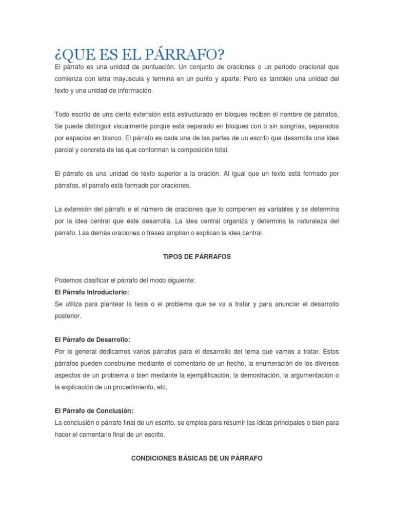 Que Es El Párrafo | PDF | Párrafo | Oración (Lingüística)