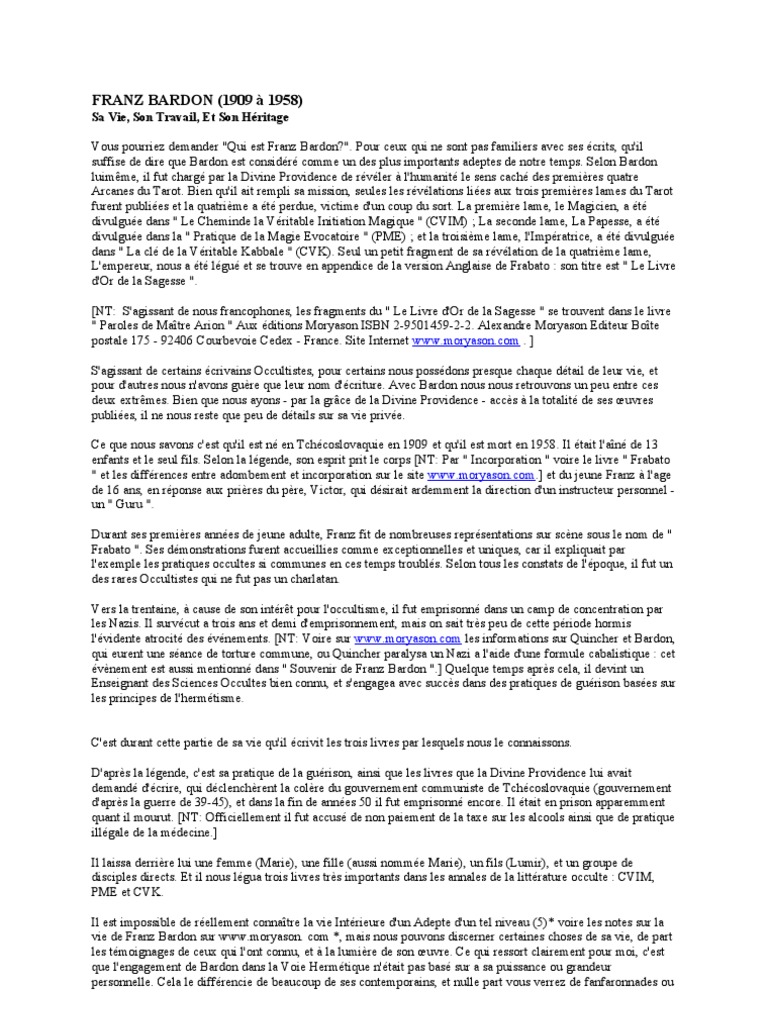 Franz Bardon : Maître de l'Hermétisme | PDF | Magie (Paranormal) | Kabbale