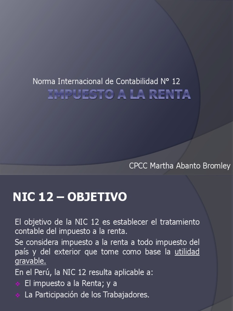 Nic 12 - Impuesto A La Renta | PDF | Depreciación | Contabilidad