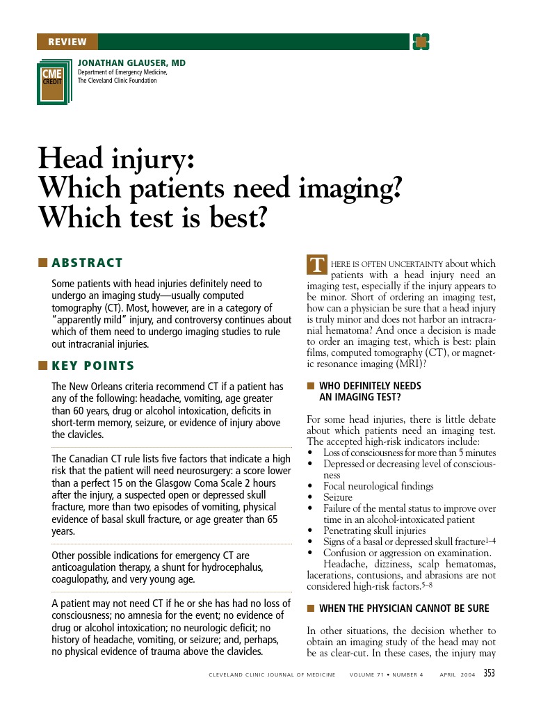 Head Injury: Which Patients Need Imaging? Which Test Is Best? | PDF ...