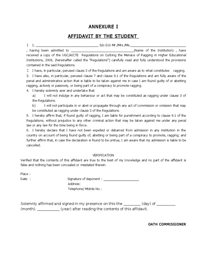 AR-Affidavit Student Parents | PDF | Affidavit | Jurisprudence
