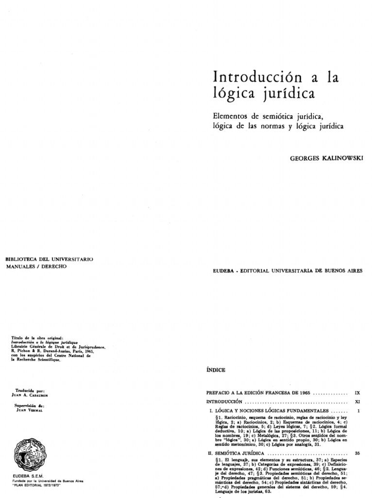 Introducción A La Lógica Jurídica - George Kalinowski | PDF | Estudios ...