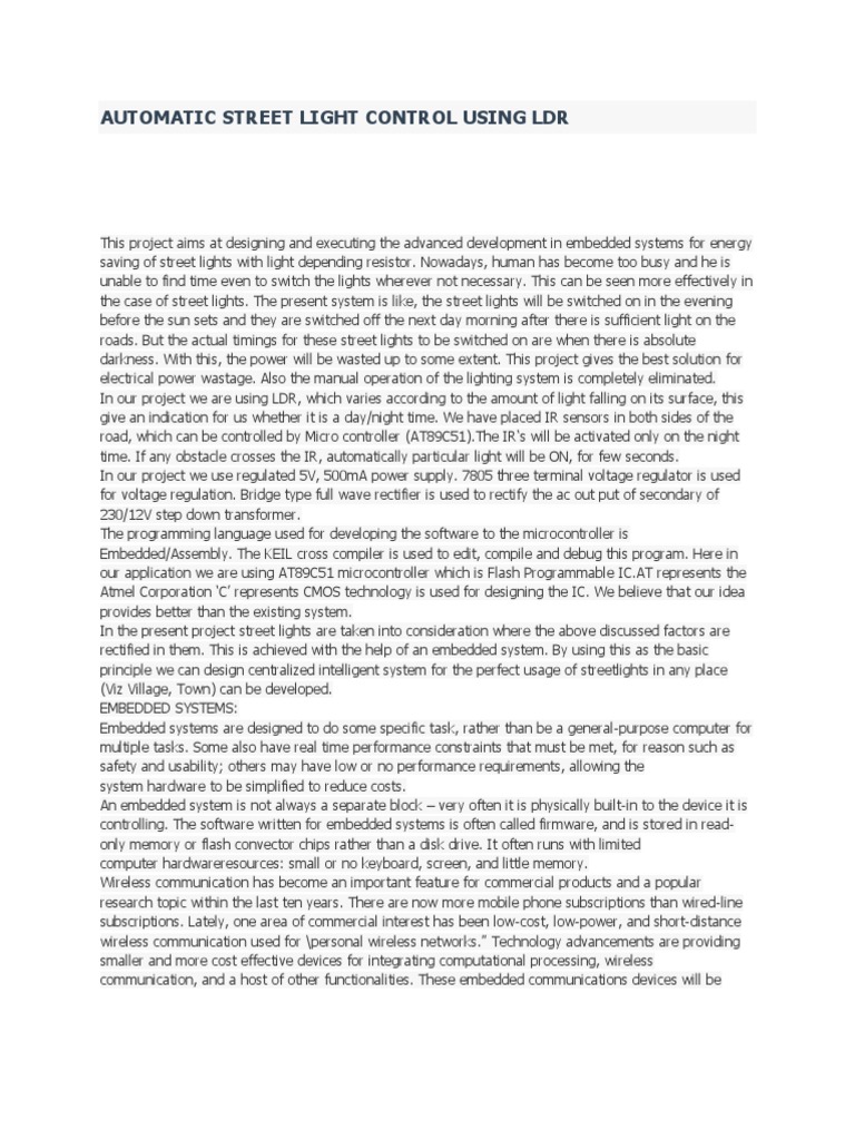 Automatic Street Light Control Using LDR | PDF | Microcontroller ...