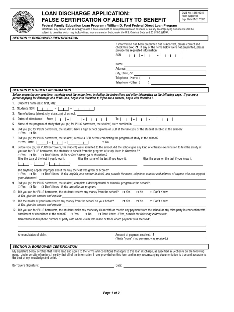 Loan Discharge Application Form | PDF