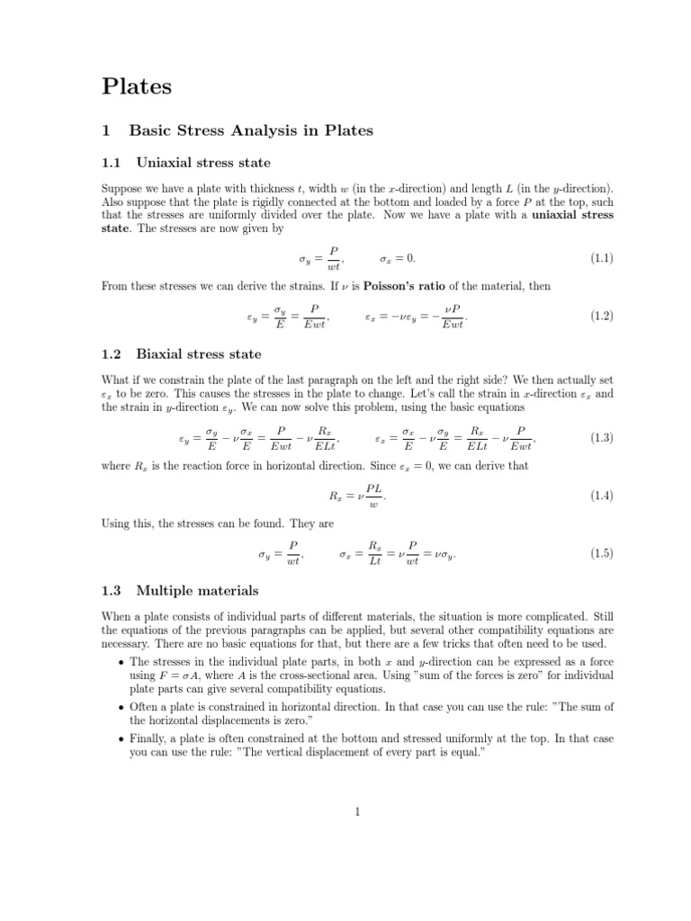 Plates: 1 Basic Stress Analysis in Plates | PDF | Stress (Mechanics ...