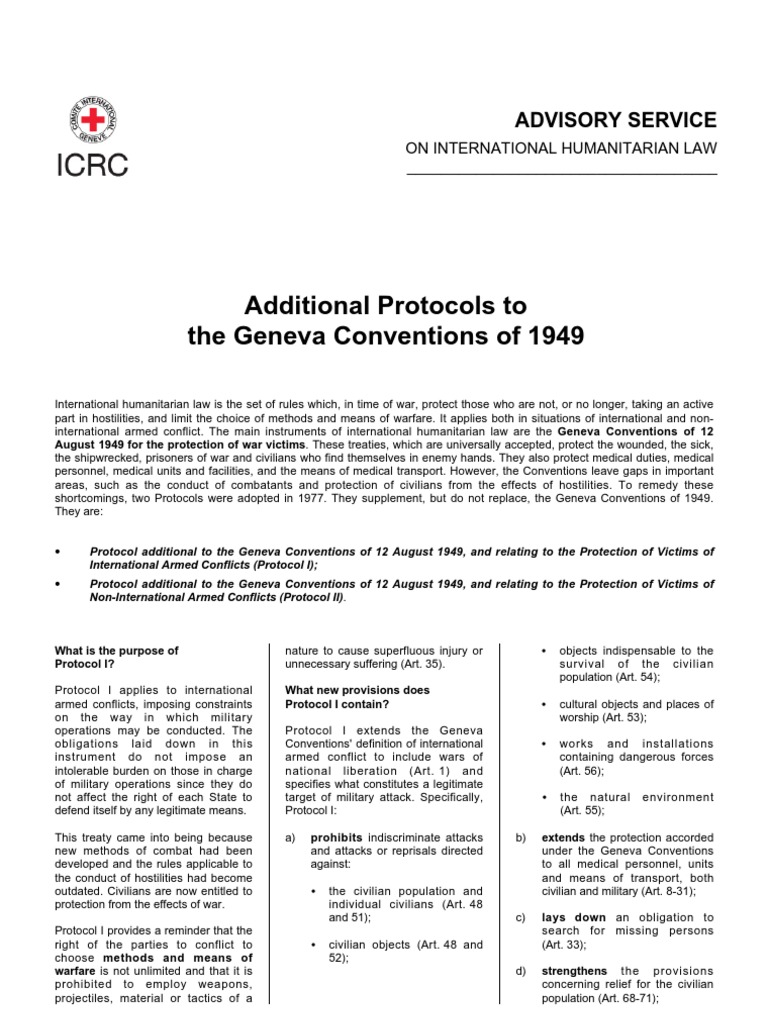 Additional Protocols To The Geneva Conventions of 1949 | PDF | Geneva ...