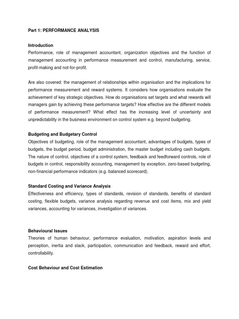 Performance Analysis | Management Accounting | Risk