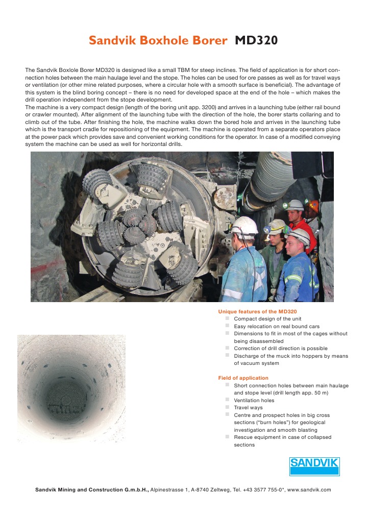 Compact Sandvik MD320 Boxhole Borer | PDF | Mining | Drill