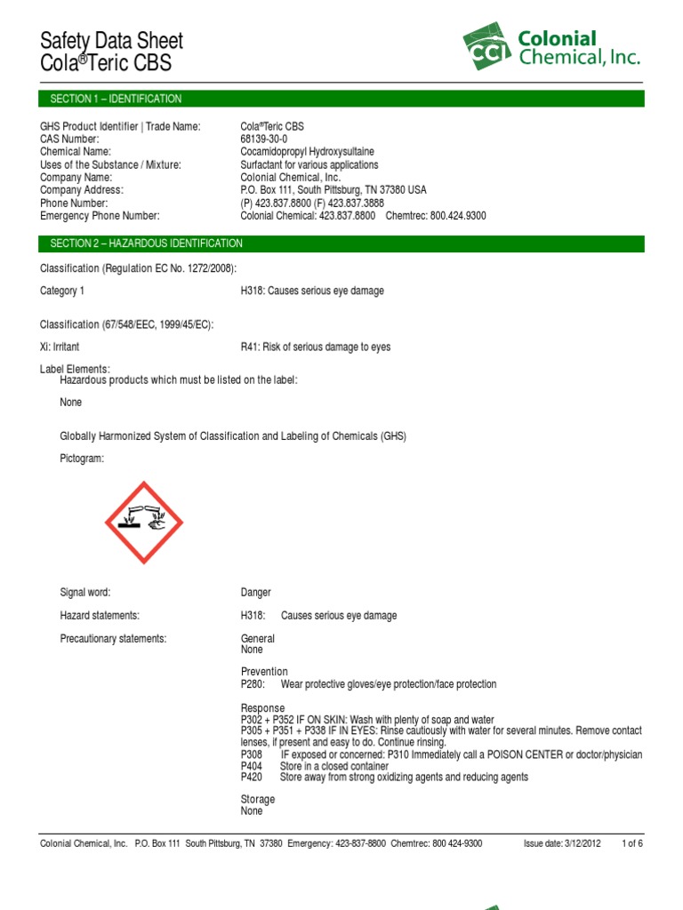 Colateric CBS | PDF | Toxicity | Personal Protective Equipment