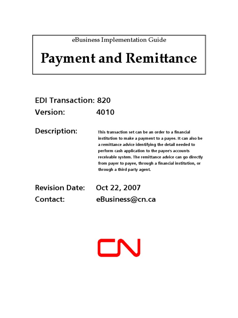 EDI 820 Guide | PDF | Electronic Data Interchange | Payments