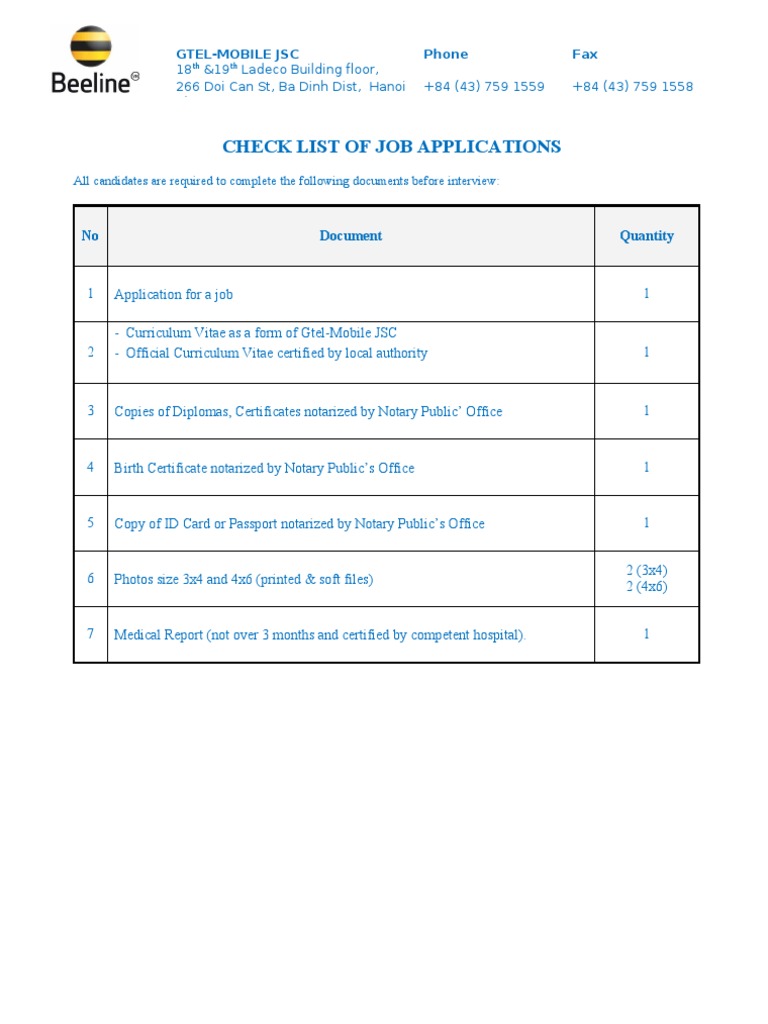 Job Application Document Checklist | PDF