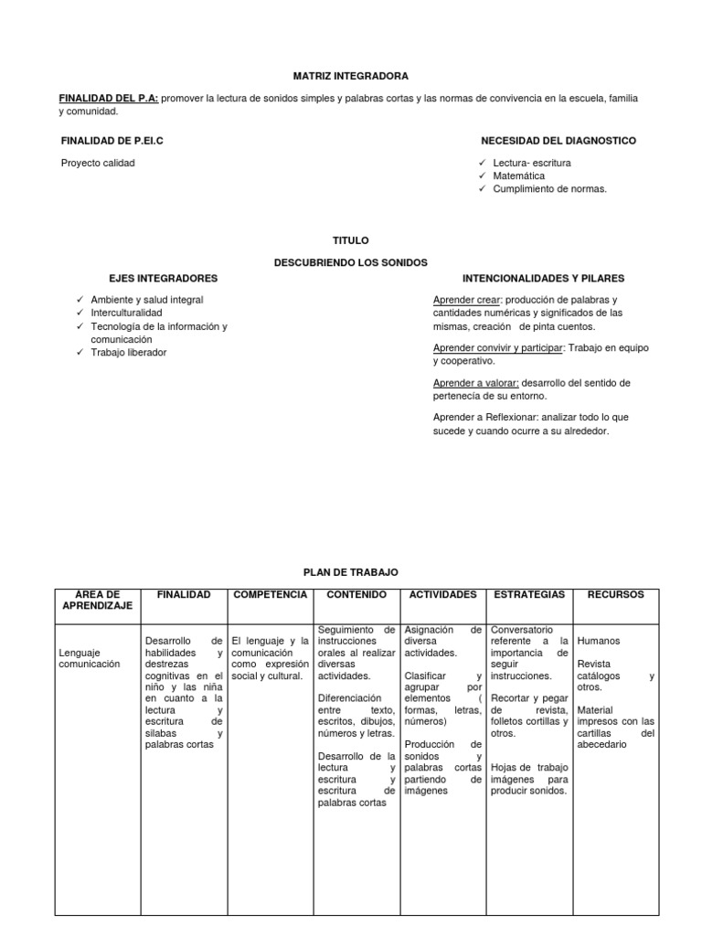 Matriz Integradora | PDF | Lectura (proceso) | Aprendizaje