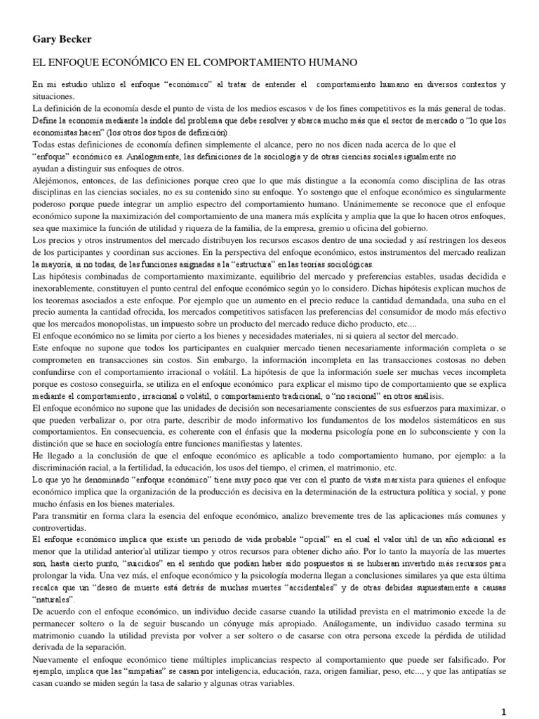 Resumen - Gary Becker "el enfoque económico en el comportamiento humano ...