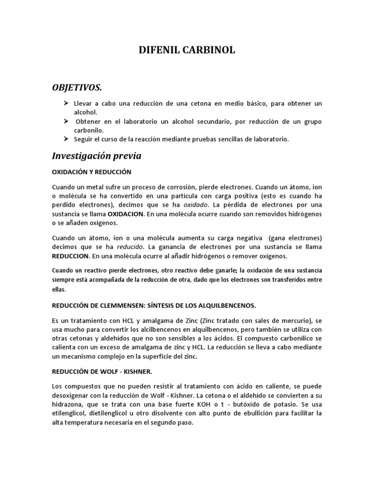 Difenil Carbinol | PDF | Redox | Cetona
