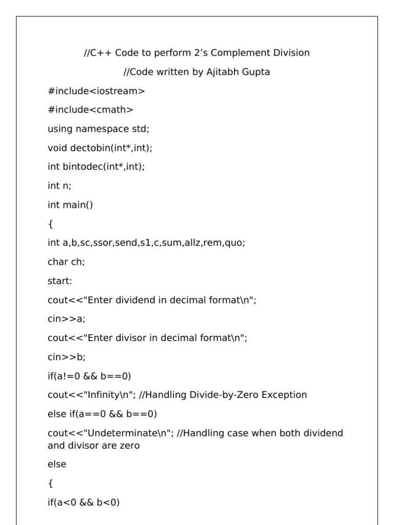 2 S Complement Division C Program Pdf Division Mathematics