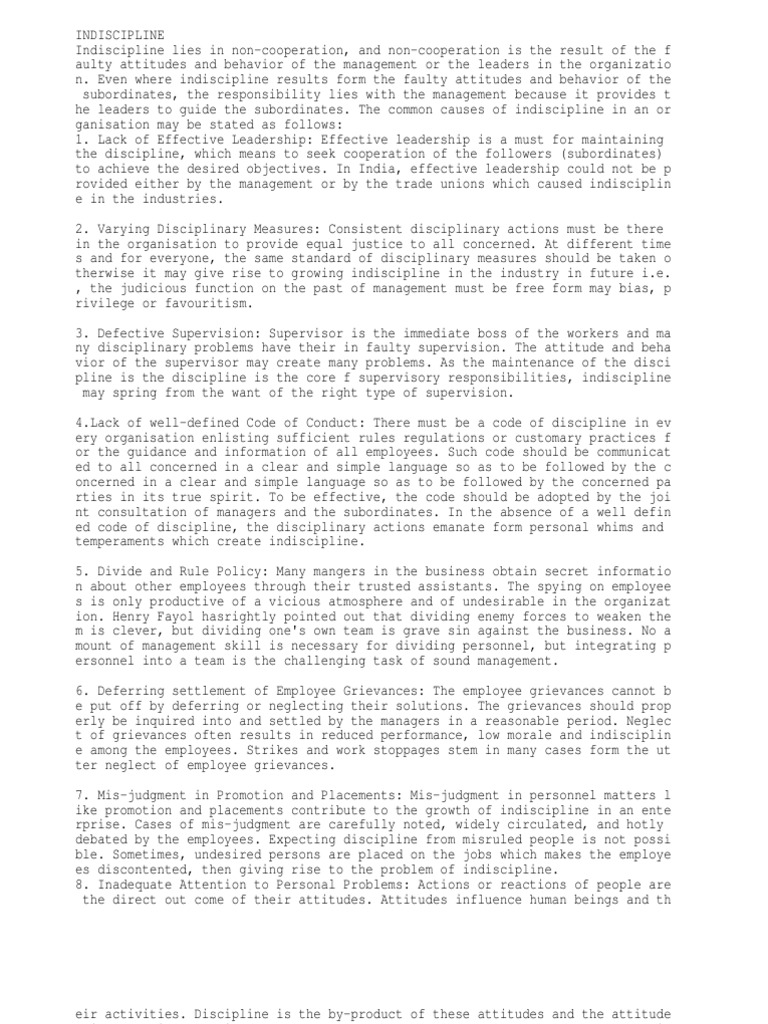 Causes and Solutions for Workplace Indiscipline | PDF | Leadership ...