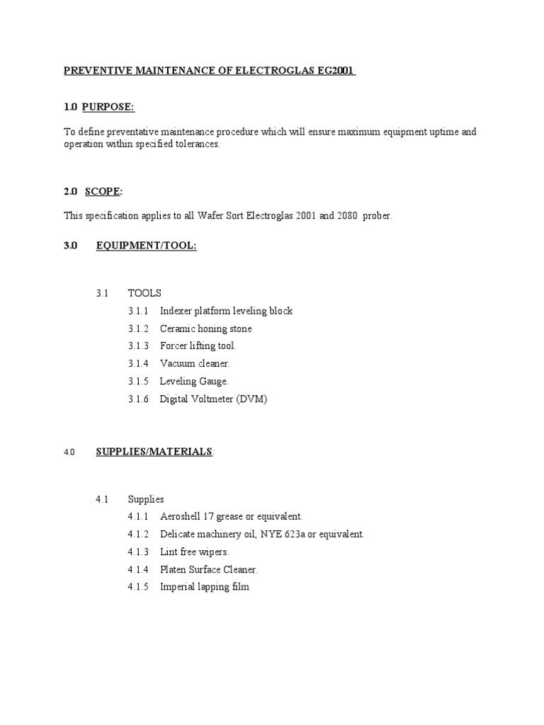 Preventive Maintenance of Electroglas Eg2001 | PDF | Belt (Mechanical ...