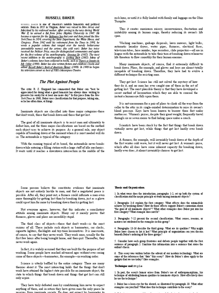 The Plot Against People RUSSELL BAKER | PDF | Paragraph | Nature