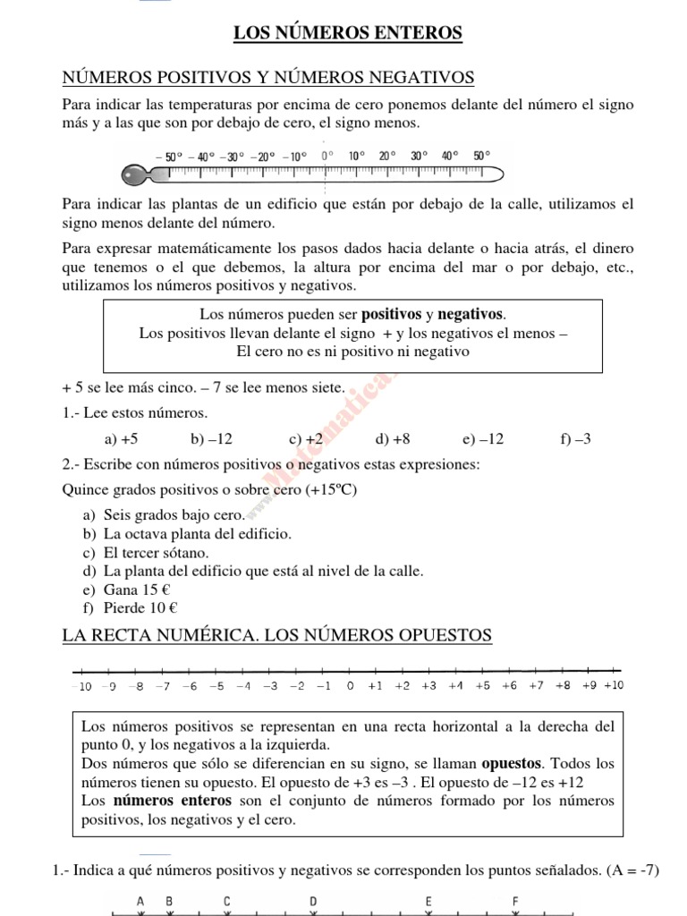 Los Números Enteros Pdf Entero Matemática Elemental