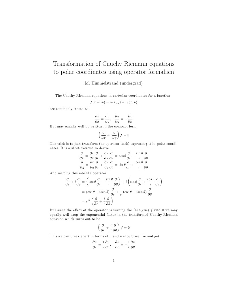 Cauchy-Riemann Equations in Polar Form | PDF
