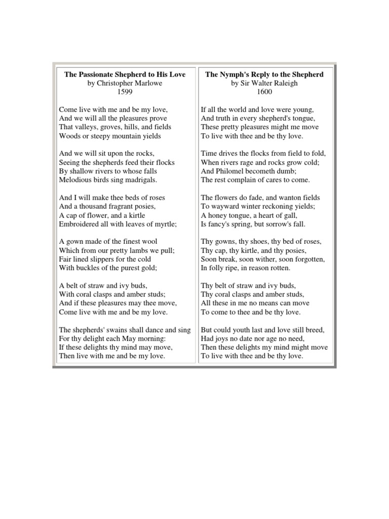 The Passionate Shepherd To His Love | PDF | Poetry