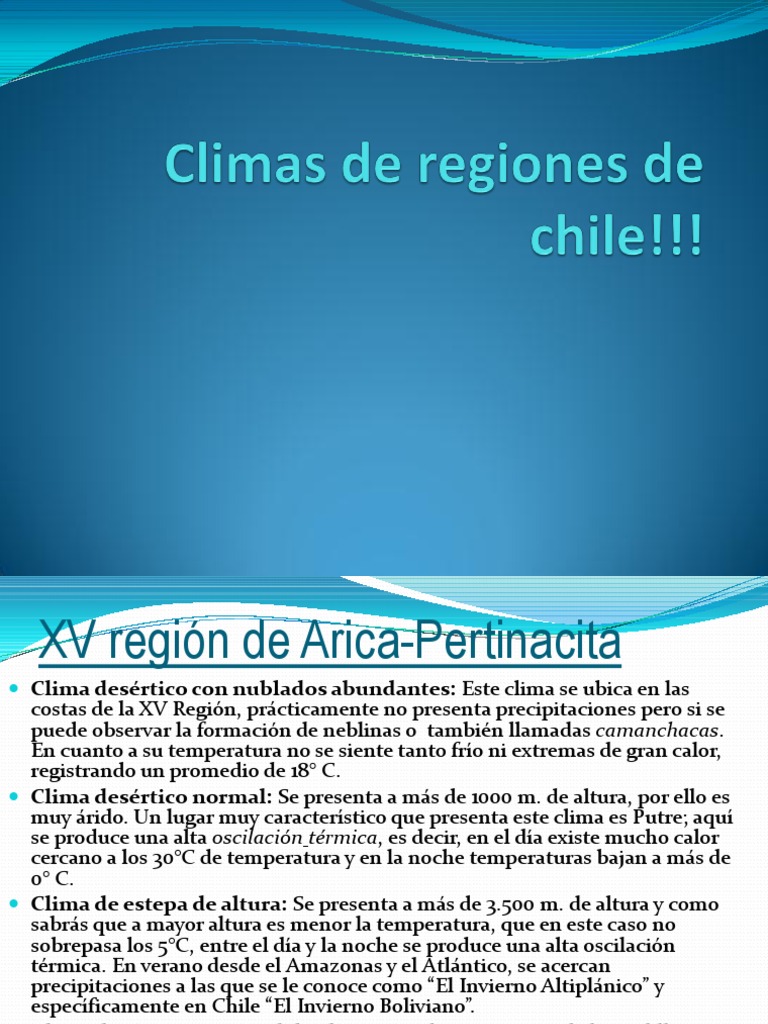 Climas de Regiones de Chile!!! | PDF | Clima templado | Clima