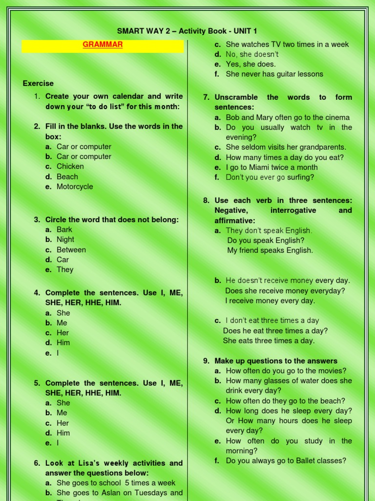 SMART WAY 2 Activity Book - Unit 1 | PDF | Languages | Leisure