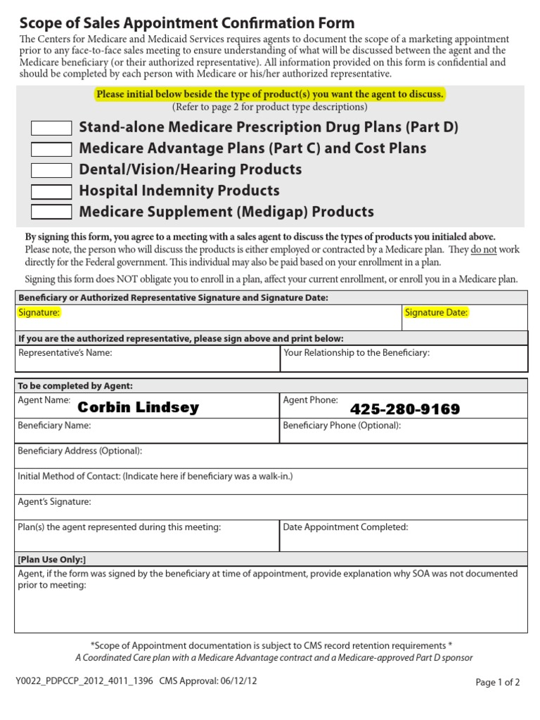 2013 Scope of Appointment Form - CORBIN | PDF | Medicare (United States ...