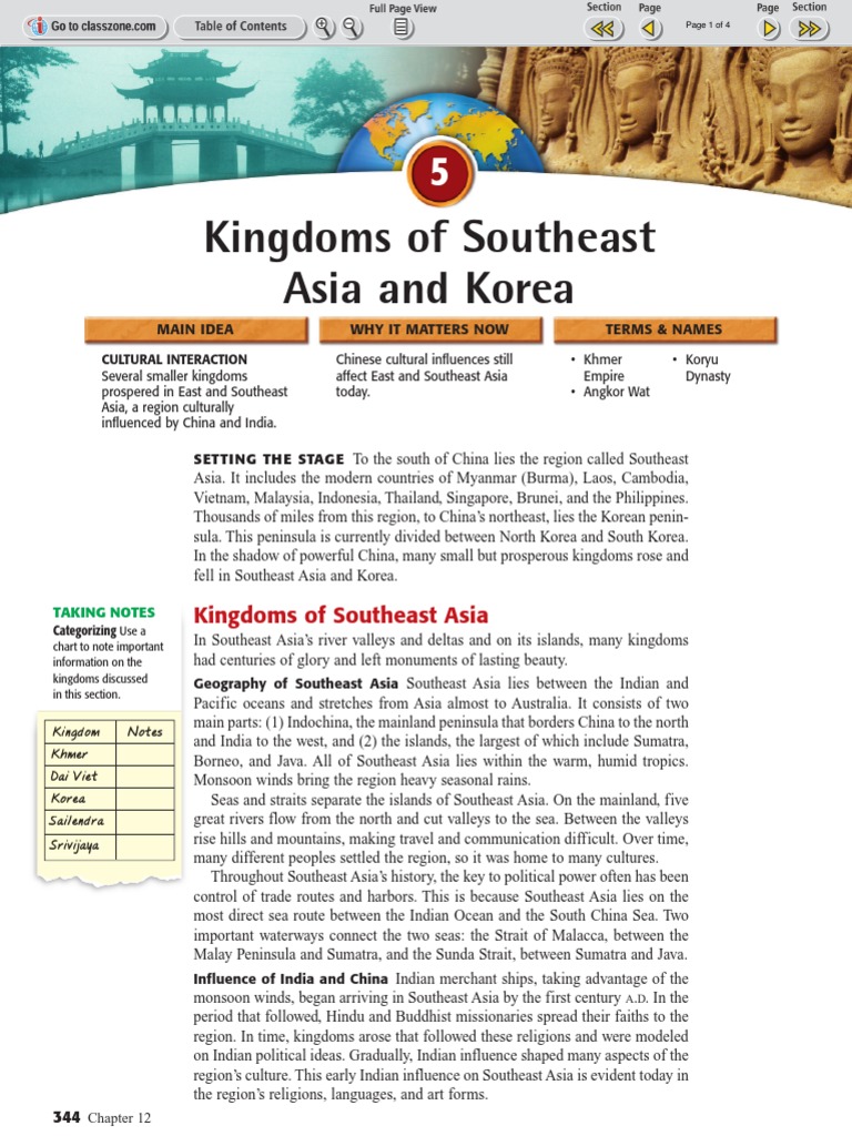 CH 12 Sec 5 - Kingdoms of Southeast Asia and Korea | PDF | Southeast ...