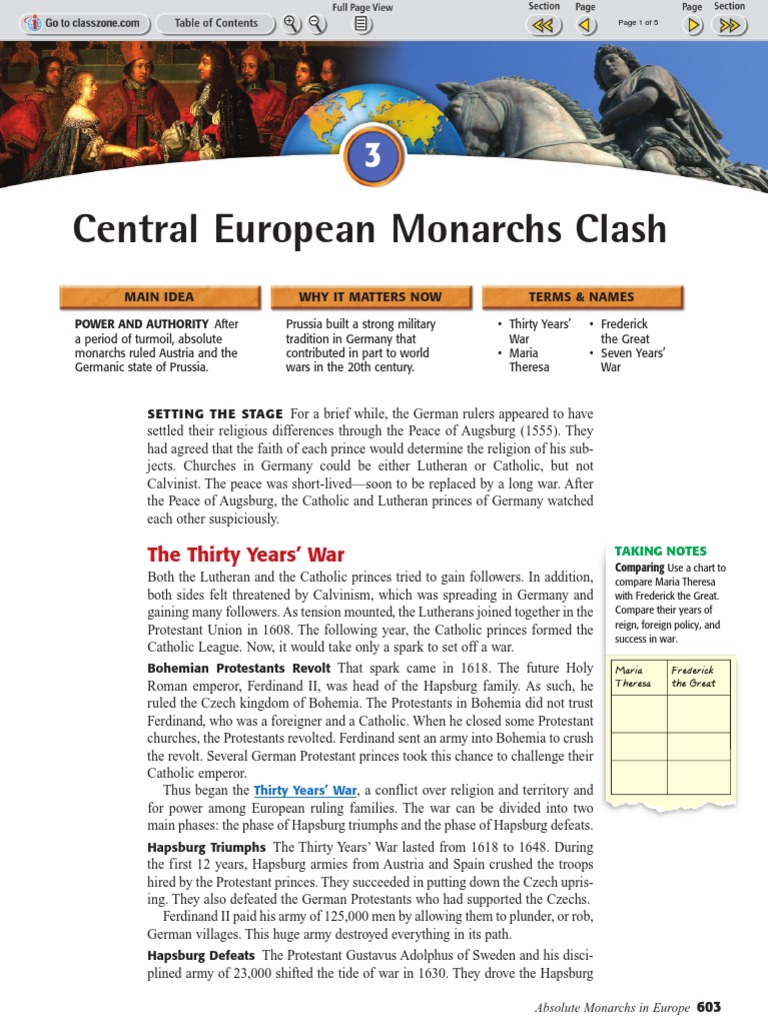CH 21 Sec 3 - Central European Monarchs Clash | PDF | House Of Habsburg ...