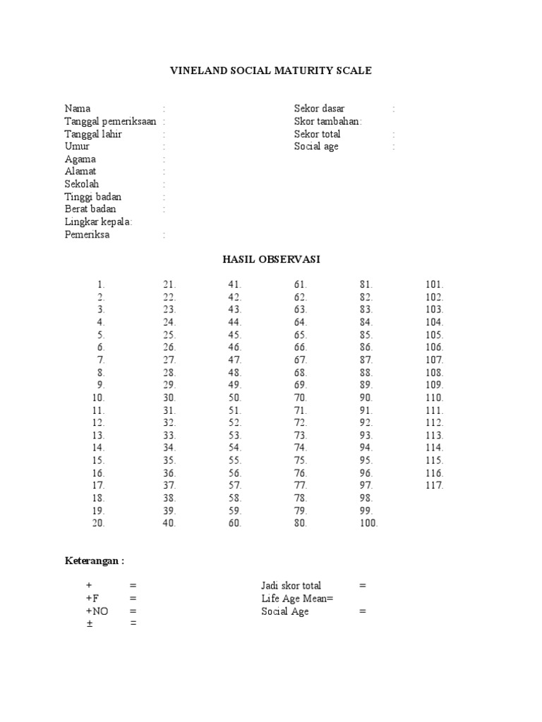 Vineland Social Maturity Scale | PDF